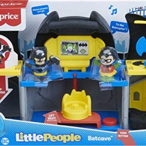 Fisher-Price Little People DC Super Friends Batcave, Batman playset with figures for toddlers and preschool kids ages 18 months to 5 years