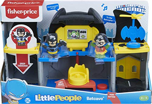 Fisher-Price Little People DC Super Friends Batcave, Batman playset with figures for toddlers and preschool kids ages 18 months to 5 years