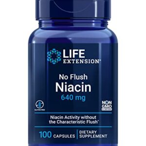 Life Extension No Flush Niacin 640 mg - Flush Free Vitamin B Supplement with Inositol for Healthy Metabolism and Cholesterol Management – Non-GMO, Gluten-Free - 100 Capsules