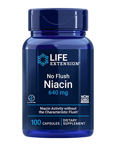 Life Extension No Flush Niacin 640 mg - Flush Free Vitamin B Supplement with Inositol for Healthy Metabolism and Cholesterol Management – Non-GMO, Gluten-Free - 100 Capsules