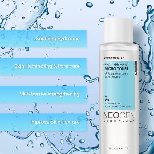 Neogen DERMALOGY Real Ferment Micro Collection - with Naturally Fermented Ingredients (Rice) & Hyaluronic Acid for Hydrated, Brightened and Healthy Skin (Micro Toner 5.07 Fl Oz (150 ml))