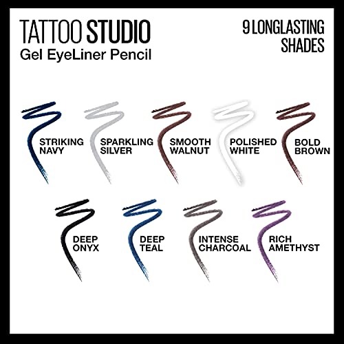 Maybelline TattooStudio Long-Lasting Sharpenable Eyeliner Pencil, Glide on Smooth Gel Pigments with 36 Hour Wear, Waterproof, Deep Onyx, 1 Count