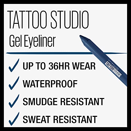 Maybelline TattooStudio Long-Lasting Sharpenable Eyeliner Pencil, Glide on Smooth Gel Pigments with 36 Hour Wear, Waterproof, Deep Onyx, 1 Count