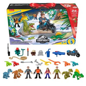 imaginext jurassic world advent calendar, christmas gift of 25 dinosaur toys & figures for preschool kids ages 3+ years