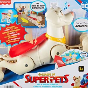 Fisher-Price DC League of Super-Pets Krypto Toy, 14 inches long, Authentic Movie Figure with Sounds Phrases & Motorized Motion, Rev & Rescue, for 3 years and up