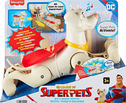 Fisher-Price DC League of Super-Pets Krypto Toy, 14 inches long, Authentic Movie Figure with Sounds Phrases & Motorized Motion, Rev & Rescue, for 3 years and up