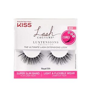 kiss lash couture luxtensions collection false eyelashes, flat lash technology, super slim lash band, real lash extension fibers, reusable, contact lens friendly strip lashes, style royal silk, 1 pair