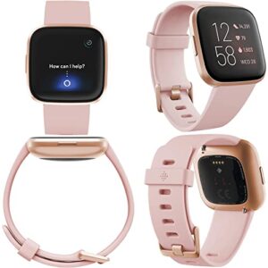 Fitbit Versa 2 Health and Fitness Smart Watch (Petal/Copper Rose) with Heart Rate Monitor, S & L Bands, Bundle with 3.3foot Charge Cable, Wall Adapter, Screen Protectors & PremGear Cloth