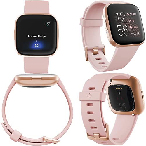 Fitbit Versa 2 Health and Fitness Smart Watch (Petal/Copper Rose) with Heart Rate Monitor, S & L Bands, Bundle with 3.3foot Charge Cable, Wall Adapter, Screen Protectors & PremGear Cloth