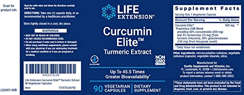 Life Extension Curcumin Elite Turmeric Extract, 90 Caps (Pack of 2)