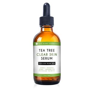 tea tree serum for face and acne prone skin (1oz) by kate blanc cosmetics. tea tree oil face serum to fight acne scars, pimples, dark spots. promotes clear skin for teens