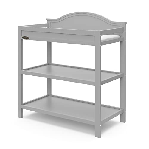 Graco Clara Changing Table (Pebble Gray) - GREENGUARD Gold Ceritifed, Includes Bonus Water-Resistant Changing Table Pad with Safety Strap, 2 Open Shelves