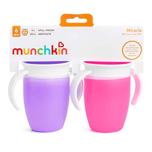 Munchkin® Miracle® 360 Trainer Cup, 7 Ounce, 2 Pack, Pink/Purple