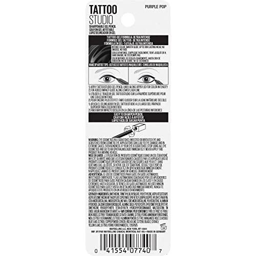 Maybelline New York Tattoo Studio Long-Lasting Sharpenable Eyeliner Pencil, Glide on Smooth Gel Pigments with 36 Hour Wear, Waterproof, Purple Pop, 0.04 oz