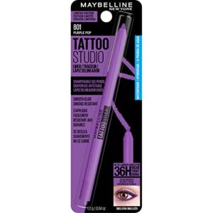 Maybelline New York Tattoo Studio Long-Lasting Sharpenable Eyeliner Pencil, Glide on Smooth Gel Pigments with 36 Hour Wear, Waterproof, Purple Pop, 0.04 oz