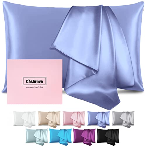 Silk Pillowcase for Hair and Skin Mulberry Silk Pillowcase Soft Breathable Smooth Both Sided Natural Silk Pillowcase with Zipper Beauty Sleep Silk Pillow Case 1 Pc for Gift (Standard, Cornflower Blue)