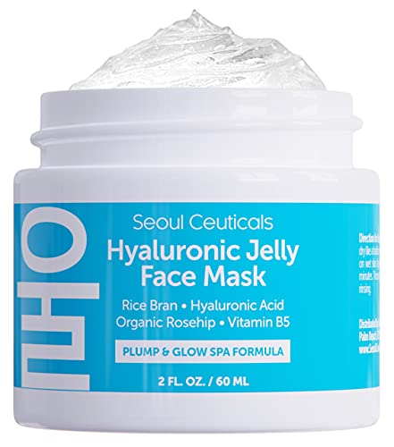 Korean Skin Care Hyaluronic Acid Jelly Mask – Korean Face Mask Skincare K Beauty Face Masks Contains Rice Bran + Rosehip + Vitamin B5 – Anti Aging Spa Hydro Gel Face Mask for Plump Glowing Skin 2oz