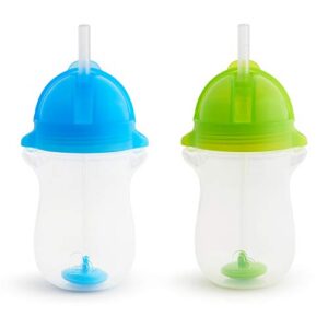 munchkin® any angle™ weighted toddler straw cup with click lock™ lid, 10 ounce, 2 pack, blue/green