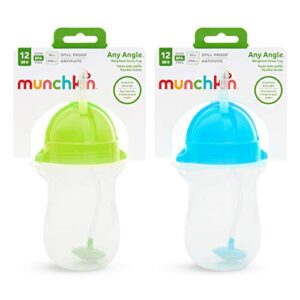 Munchkin® Any Angle™ Weighted Toddler Straw Cup with Click Lock™ Lid, 10 Ounce, 2 Pack, Blue/Green