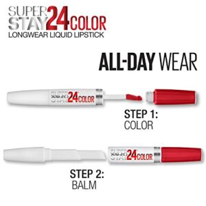 Maybelline Super Stay 24, 2-Step Liquid Lipstick Makeup, Long Lasting Highly Pigmented Color with Moisturizing Balm, Very Cranberry, Ruby Red, 1 Count