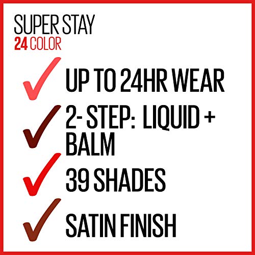 Maybelline Super Stay 24, 2-Step Liquid Lipstick Makeup, Long Lasting Highly Pigmented Color with Moisturizing Balm, Very Cranberry, Ruby Red, 1 Count