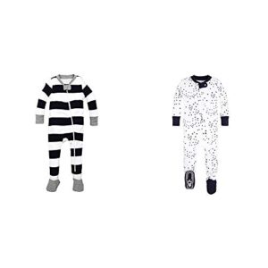 burt’s bees baby baby boys’ 2 pack non-slip footed sleeper pajamas, midnight rugby stripe/midnight twinkle bee, 12 months