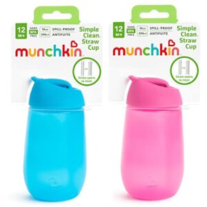 Munchkin® Simple Clean™ Toddler Straw Cup, 10 Ounce, 2 Pack, Pink/Blue