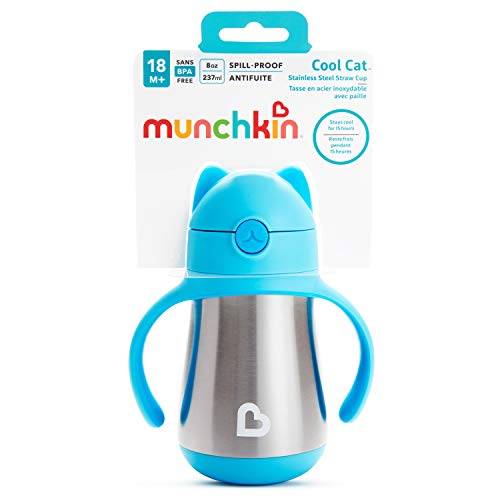 Munchkin® Cool Cat™ Stainless Steel Toddler Straw Cup, 8 Ounce, Blue