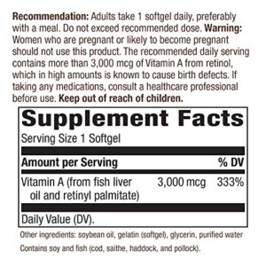 Nature's Way Vitamin A, Eye Health Supplement for Adults*, Immune Support*, 3,000mcg Per Serving, 100 Softgels