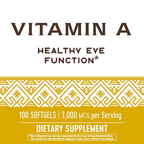 Nature's Way Vitamin A, Eye Health Supplement for Adults*, Immune Support*, 3,000mcg Per Serving, 100 Softgels