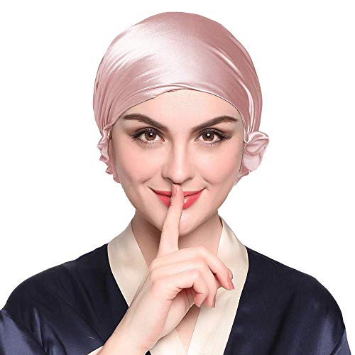 LilySilk Silk Sleeping Cap for Hair Stretchy -Night Cap- for Women 100 Real Silk Bonnet Sleep Cap- for Curls (Rosy Pink)