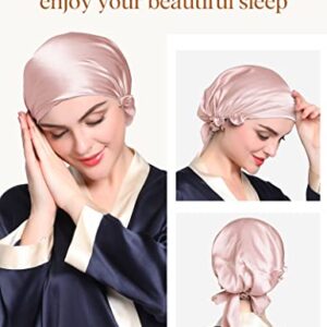 LilySilk Silk Sleeping Cap for Hair Stretchy -Night Cap- for Women 100 Real Silk Bonnet Sleep Cap- for Curls (Rosy Pink)