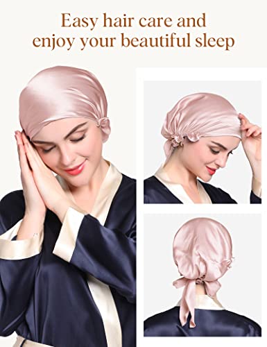 LilySilk Silk Sleeping Cap for Hair Stretchy -Night Cap- for Women 100 Real Silk Bonnet Sleep Cap- for Curls (Rosy Pink)