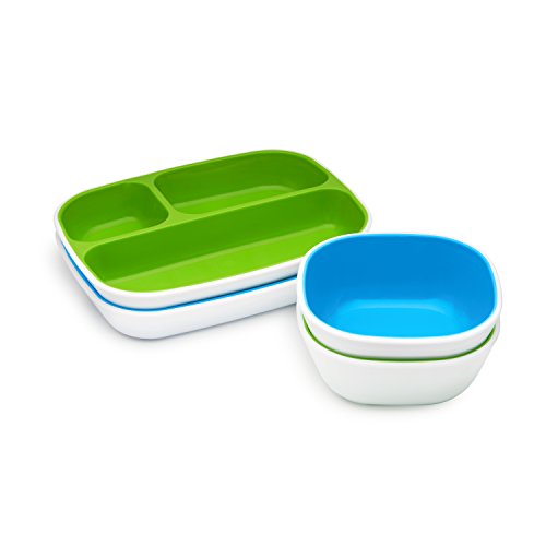 Munchkin® Splash™ 4 Piece Toddler Divided Plate and Bowl Dining Set, Blue/Green