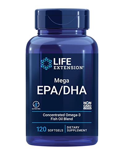 Life Extension Mega EPA/DHA – High Concentrated 2000mg Omega 3 Fatty Acid Fish Oil Blend Supplements - for Heart, Brain & Joint Health Support – Gluten-Free, Non-GMO – 120 Softgels