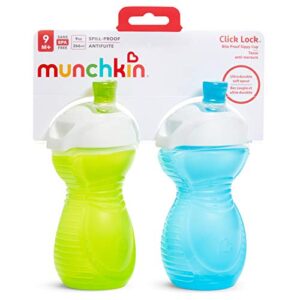 Munchkin® Click Lock™ Bite Proof Sippy Cup, 9 Ounce, 2 Pack, Blue/Green