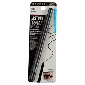 maybelline new york eyeliner, lasting drama waterproof matte gel eyeliner pencil, jet black, 2 count