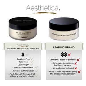 Aesthetica Translucent Setting Powder – Matte Finishing Makeup Loose Setting Powder – Flash Friendly Translucent Powder Foundation - Loose Face Powder Includes Velour Puff