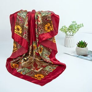 2 PCS Womens Satin Scarf Large Square Silk Feeling Head Hair Scarves Wraps for Sleeping 35 x 35 inches,Black&Wine Red