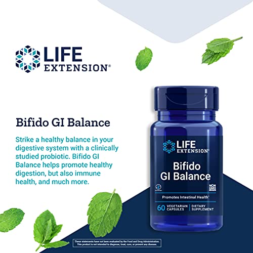 Life Extension Bifido GI Balance - Probiotics Bifidobacterium Longum BB536 (2 Billion CFU) Supplement – Support Healthy Gut & Digestive Health – Gluten-Free, Vegetarian – 60 Capsules