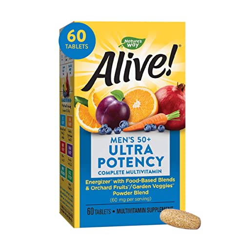 Nature’s Way Alive! Men’s 50+ Ultra Potency Complete Multivitamin, High Potency Formula, Supports Whole Body Wellness*, 60 Tablets