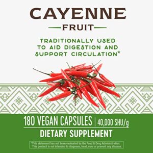 Nature's Way Cayenne 40,000 SHU Potency, 180 Vegetarian Capsules,Cayenne pepper (fruit), Plant-Derived Capsule (Hypromellose)