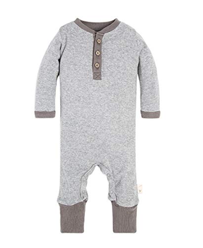 Burt's Bees Baby Baby Boys Matelasse Organic Kimono One Piece Jumpsuit and Toddler Footie, Heather Grey Elbow Patch Henley, 3-6 Months US