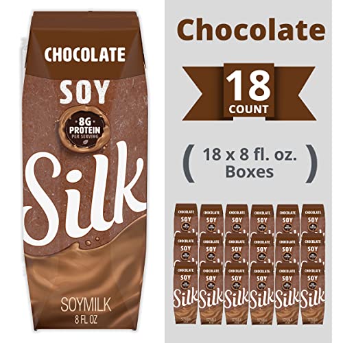 Silk Shelf-Stable Soy Milk Singles, Chocolate, Dairy-Free, Vegan, Non-GMO Project Verified, 8 Fl oz (Pack of 18)