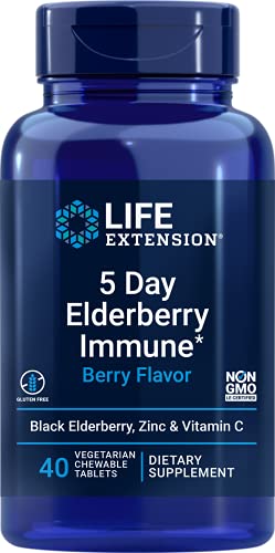 Life Extension 5 Day Elderberry Immune (Berry Flavor) Immune System Support - Gluten-Free, Non-GMO - 40 Vegetarian Chewable Tablets