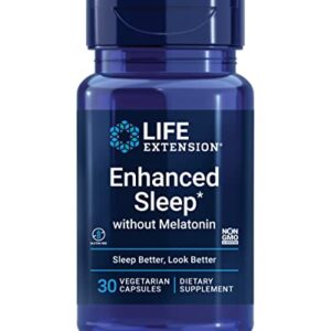 Life Extension Enhanced Sleep without Melatonin - Melatonin Free Sleep Support Supplement with Ashwagandha, Amla Extracts & Casein Milk Peptides – Gluten-Free, Non-GMO, Vegetarian – 30 Capsules