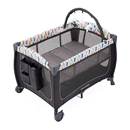 Pamo Babe Portable Travel Crib for Toddlers, Baby Playpen with Bassinet and Changing Table(Blue)