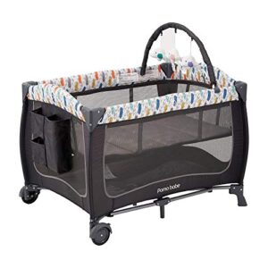 Pamo Babe Portable Travel Crib for Toddlers, Baby Playpen with Bassinet and Changing Table(Blue)