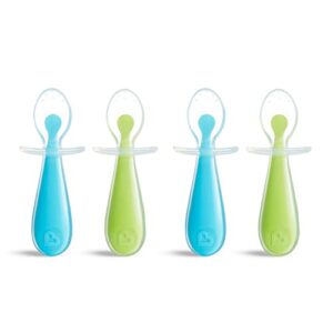 munchkin® silicone scoop™ trainer spoons with choke guard for baby led weaning, 4 count, blue/green