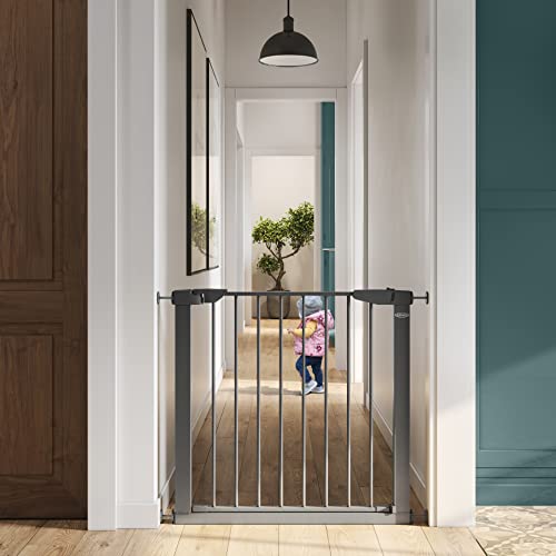 Graco BabySteps Walk-Thru Metal Safety Gate (Gray) - Pressure-Mounted Baby Gate for Doorway, Expands from 29.5-40.5 Inches, 29.5 Inches Tall, Includes 3 Extensions, Perfect for Children, Pet-Friendly